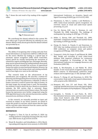 LIP READING: VISUAL SPEECH RECOGNITION USING LIP READING | PDF