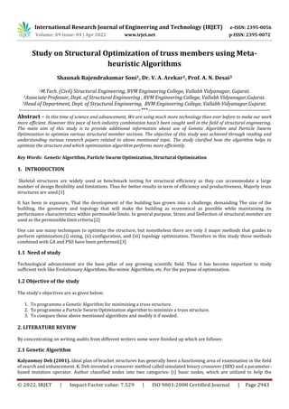 Study on Structural Optimization of truss members using Meta- heuristic Algorithms | PDF