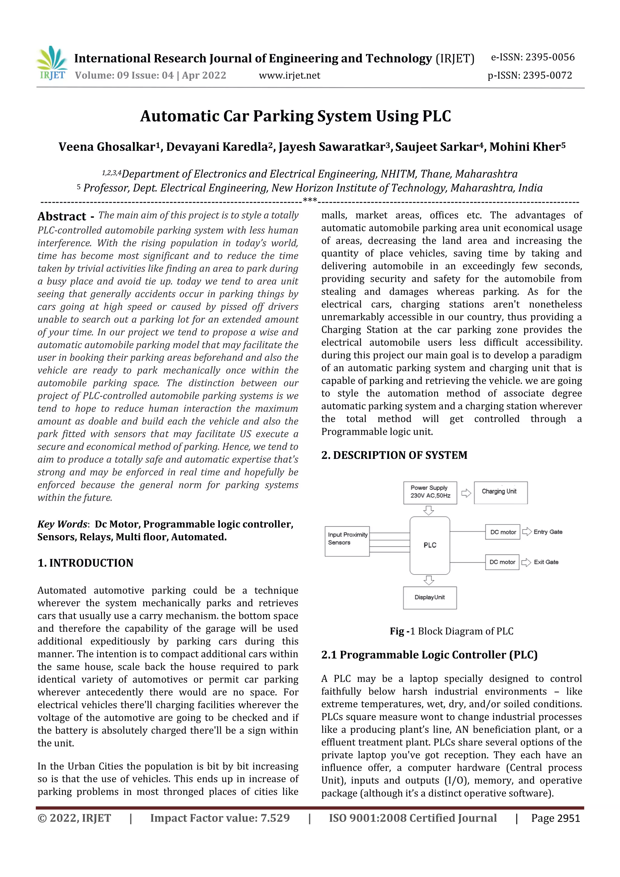 Automatic Car Parking System Using PLC | PDF | Auto Safety Technologies | Auto Technology