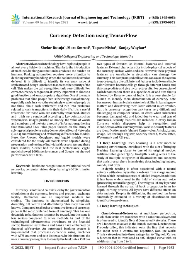 Currency Detection using TensorFlow | PDF