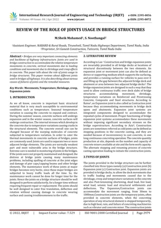 REVIEW OF THE ROLE OF JOINTS USAGE IN BRIDGE STRUCTURES | PDF