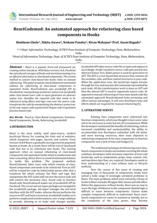 ReactCodemod: An automated approach for refactoring class based components to Hooks | PDF