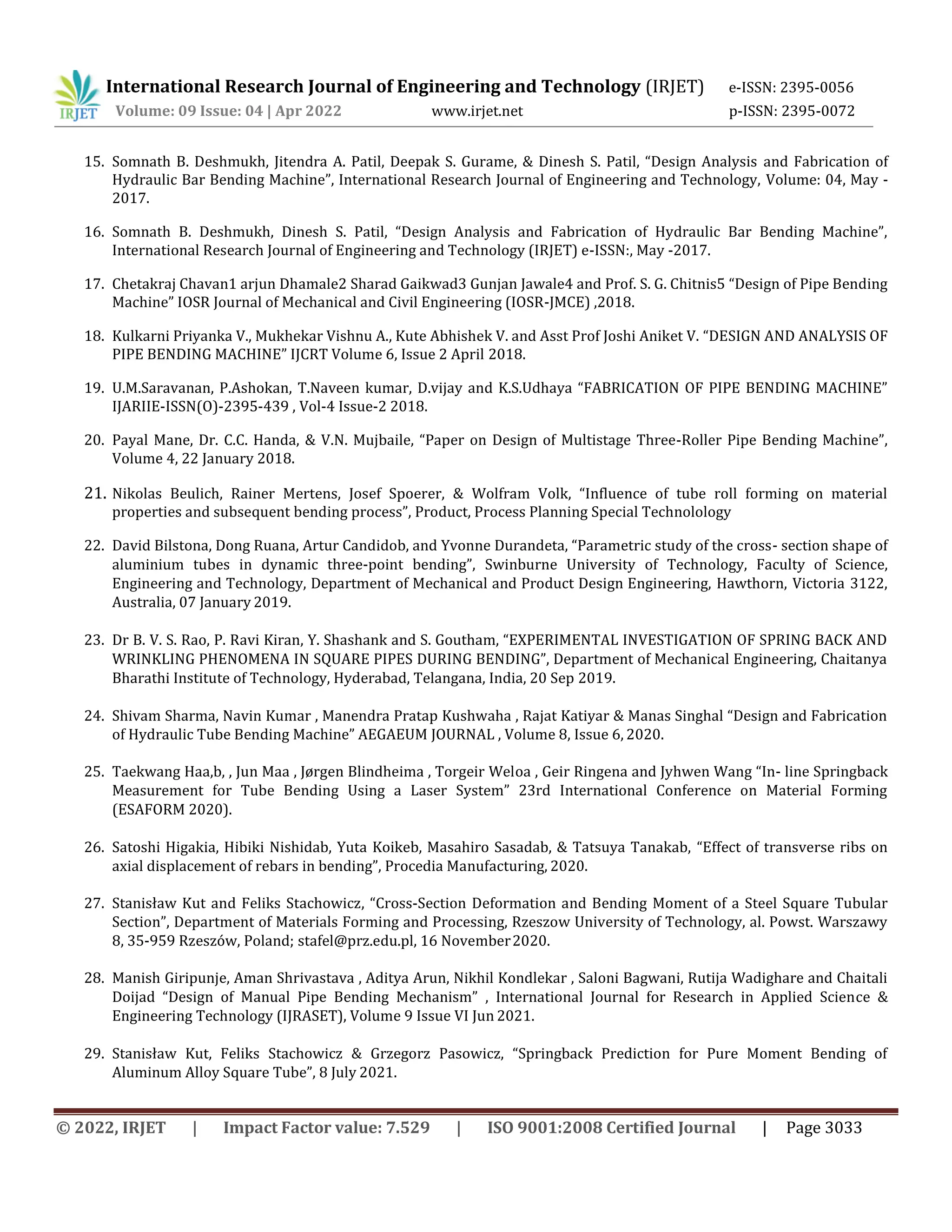 Review of Stress analysis & fabrication of circular and non-circular tube bending machine | PDF