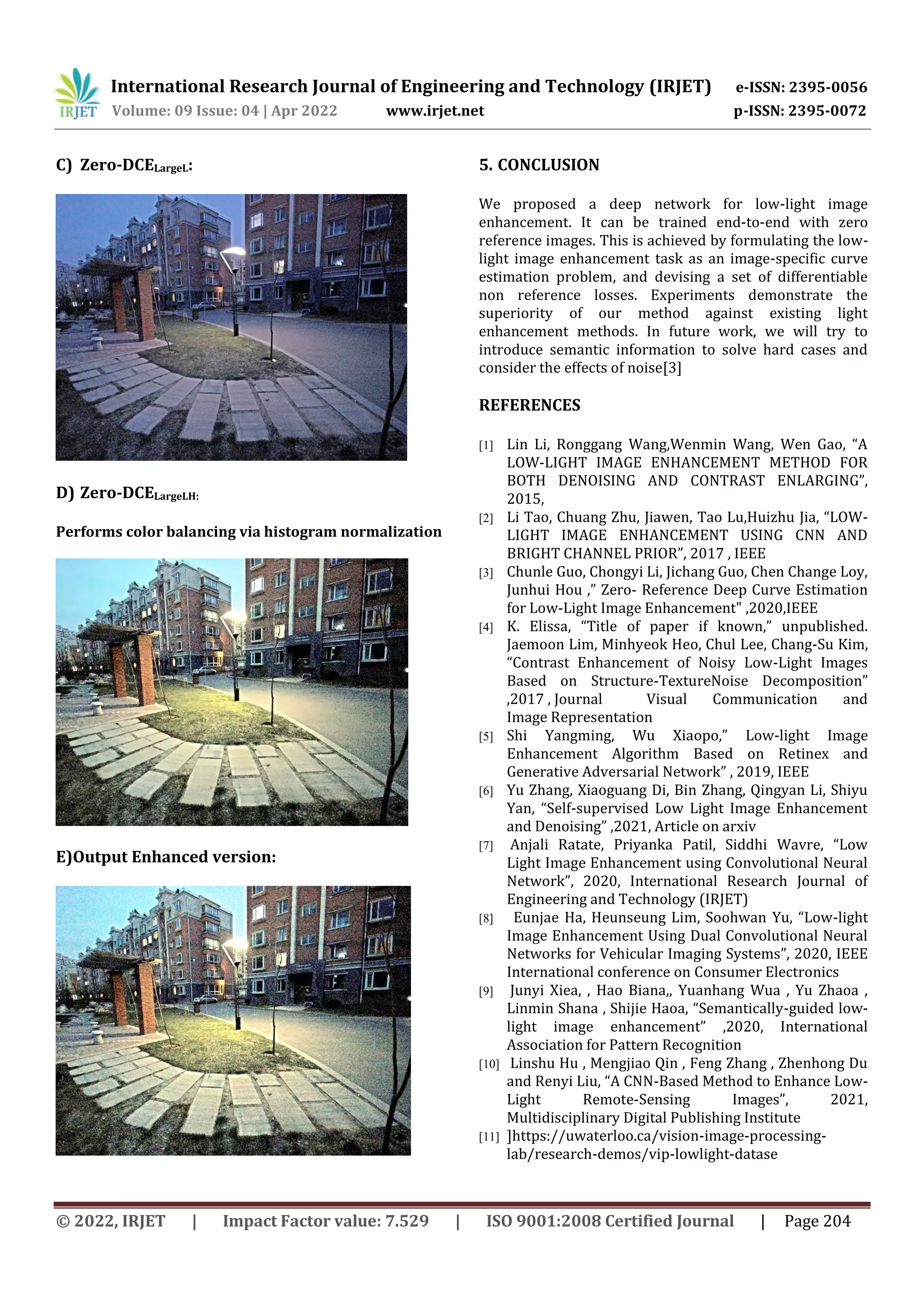 Low Light Image Enhancement Using Zero-DCE algorithm | PDF