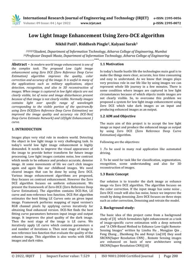 Low Light Image Enhancement Using Zero-DCE algorithm | PDF