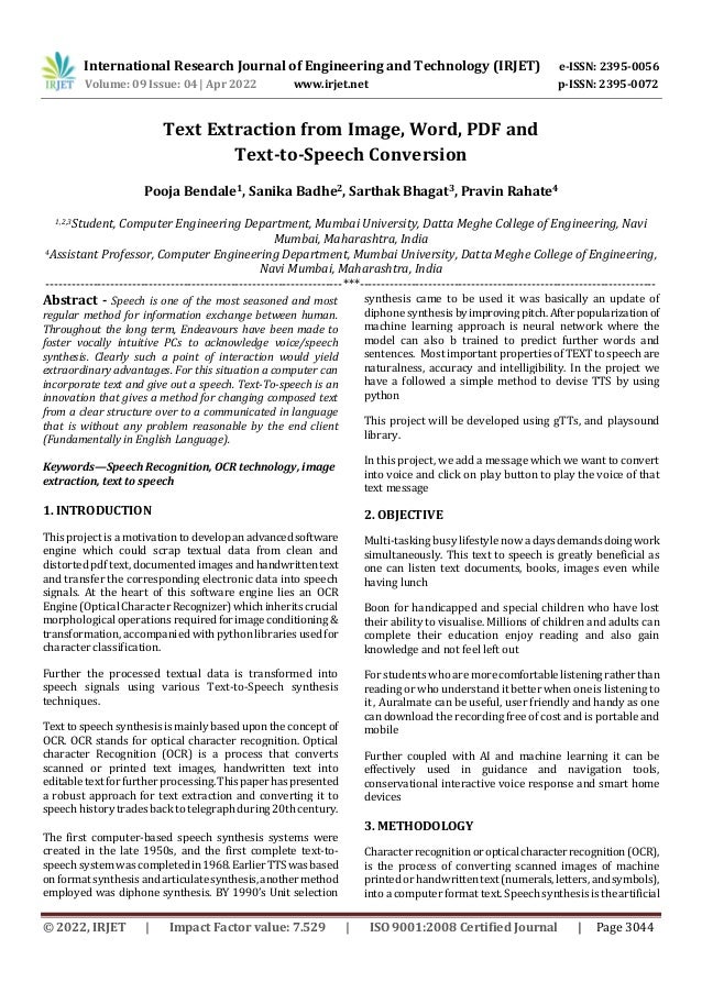 Text Extraction from Image, Word, PDF and Text-to-Speech Conversion | PDF