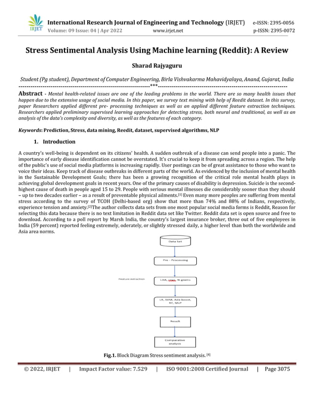 Stress Sentimental Analysis Using Machine learning (Reddit): A Review | PDF