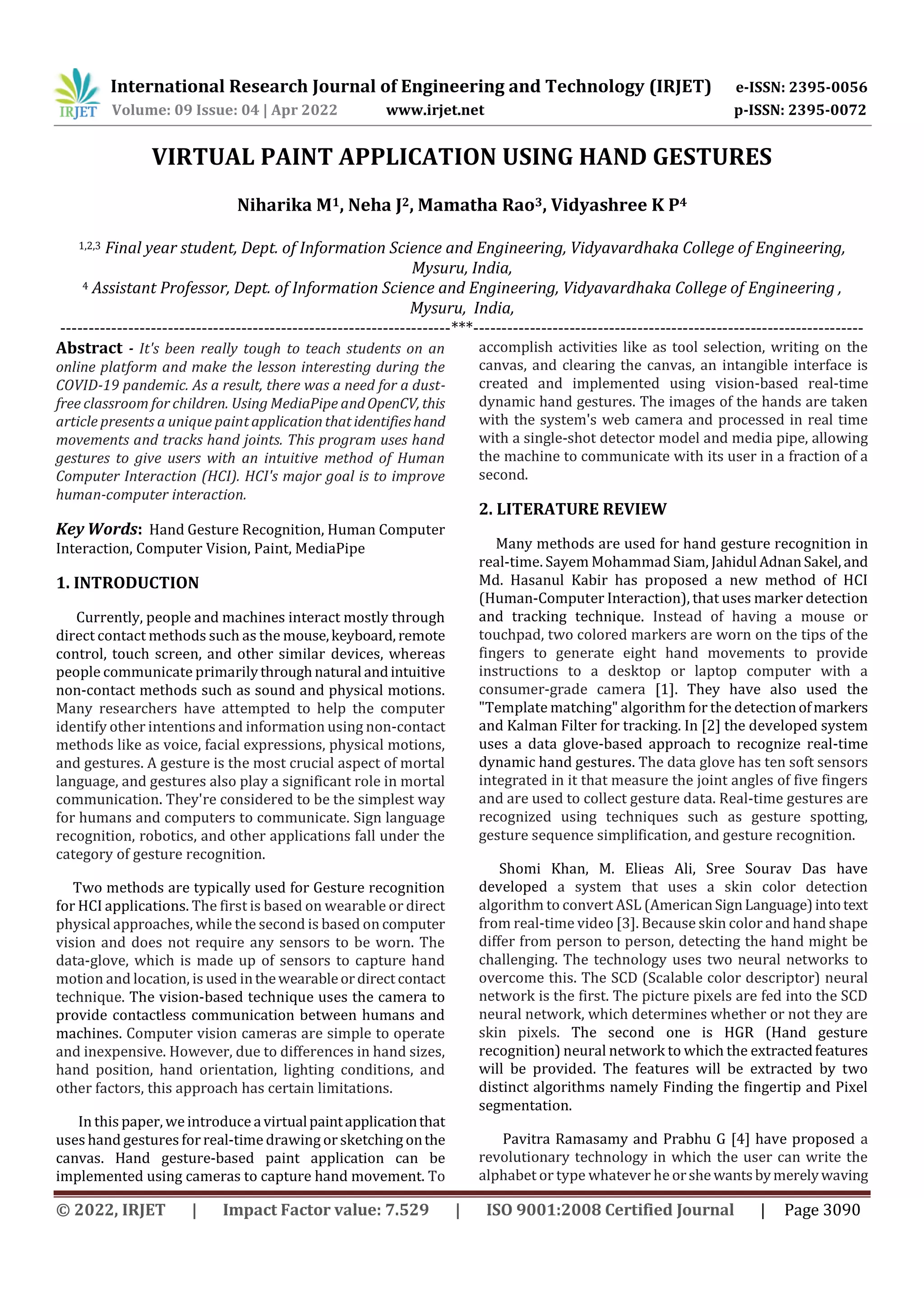 VIRTUAL PAINT APPLICATION USING HAND GESTURES | PDF