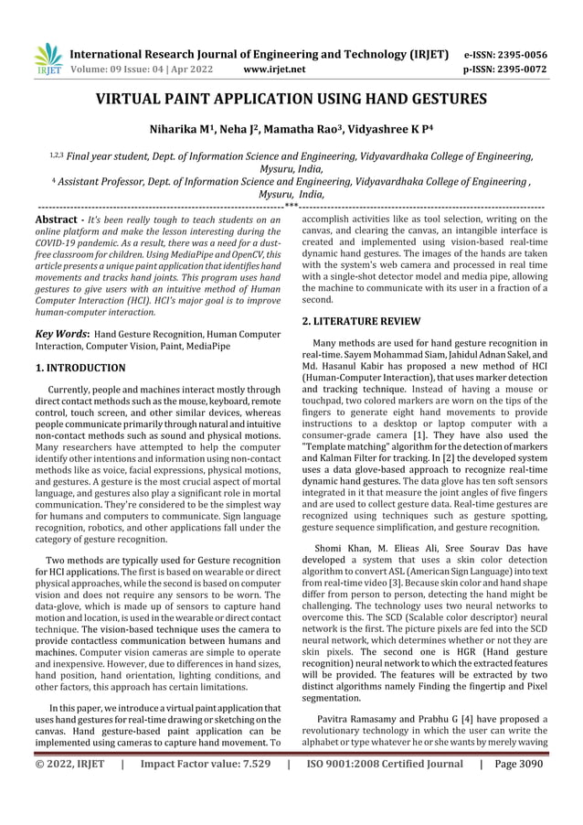 VIRTUAL PAINT APPLICATION USING HAND GESTURES | PDF