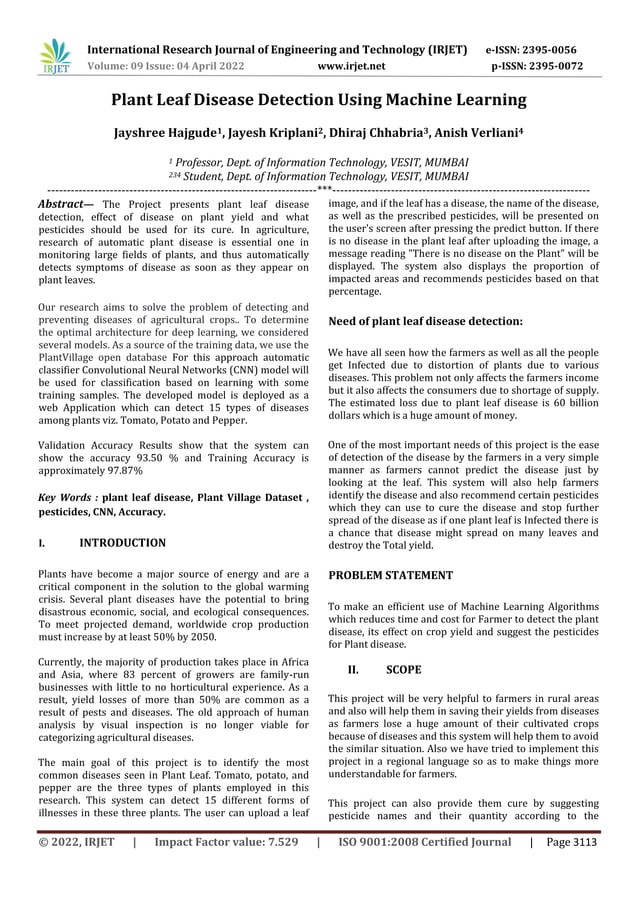 Plant Leaf Disease Detection Using Machine Learning Pdf