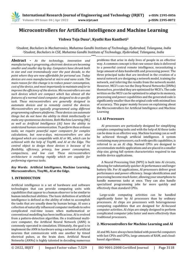 Microcontrollers for Artificial Intelligence and Machine Learning | PDF