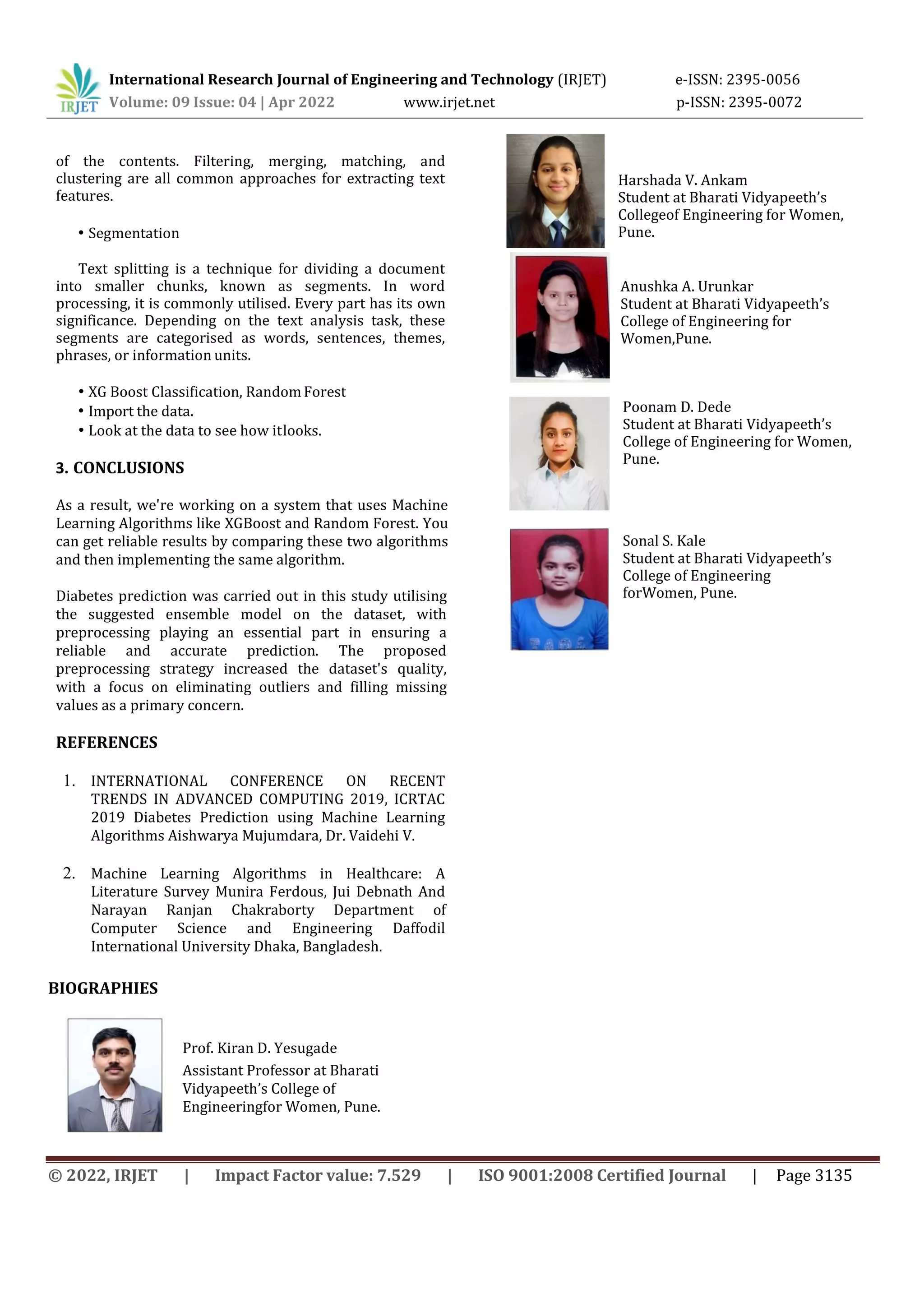 Diabetes Prediction using Machine Learning Algorithms | PDF