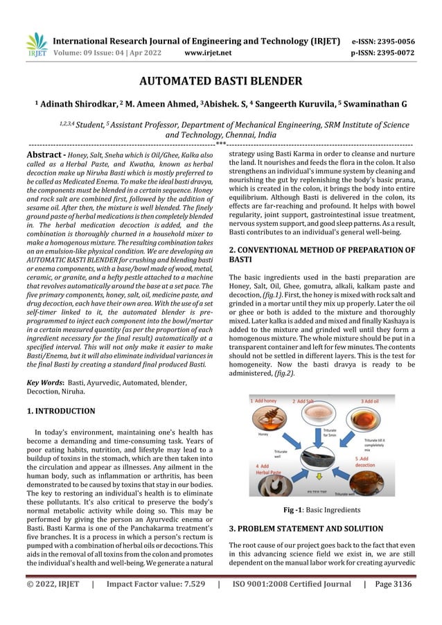 AUTOMATED BASTI BLENDER | PDF | Digestive Disorders | Diseases and Conditions