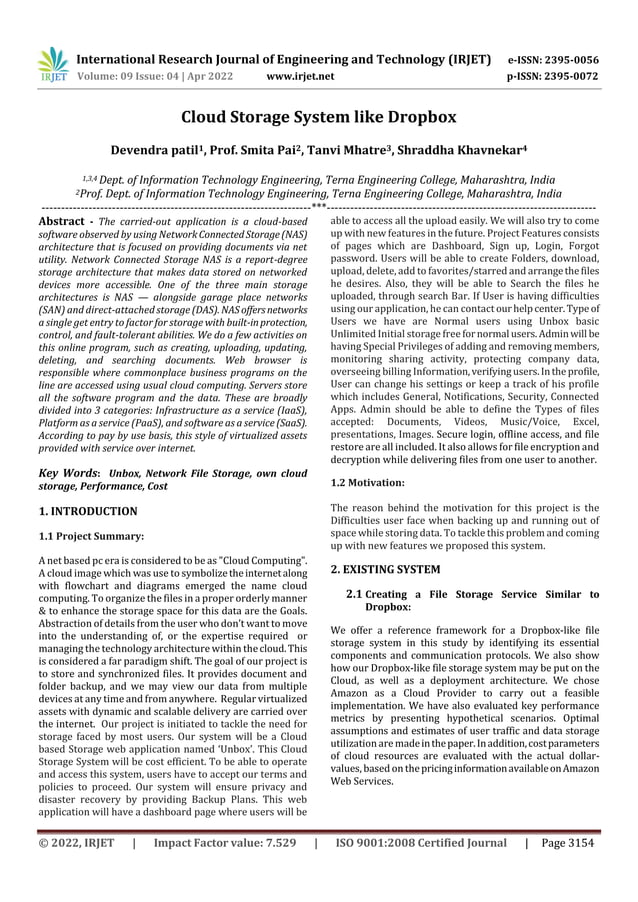 Cloud Storage System like Dropbox | PDF | Cloud Computing | Internet