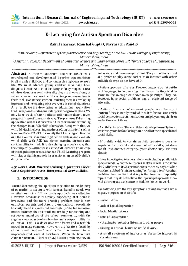 E- Learning for Autism Spectrum Disorder | PDF