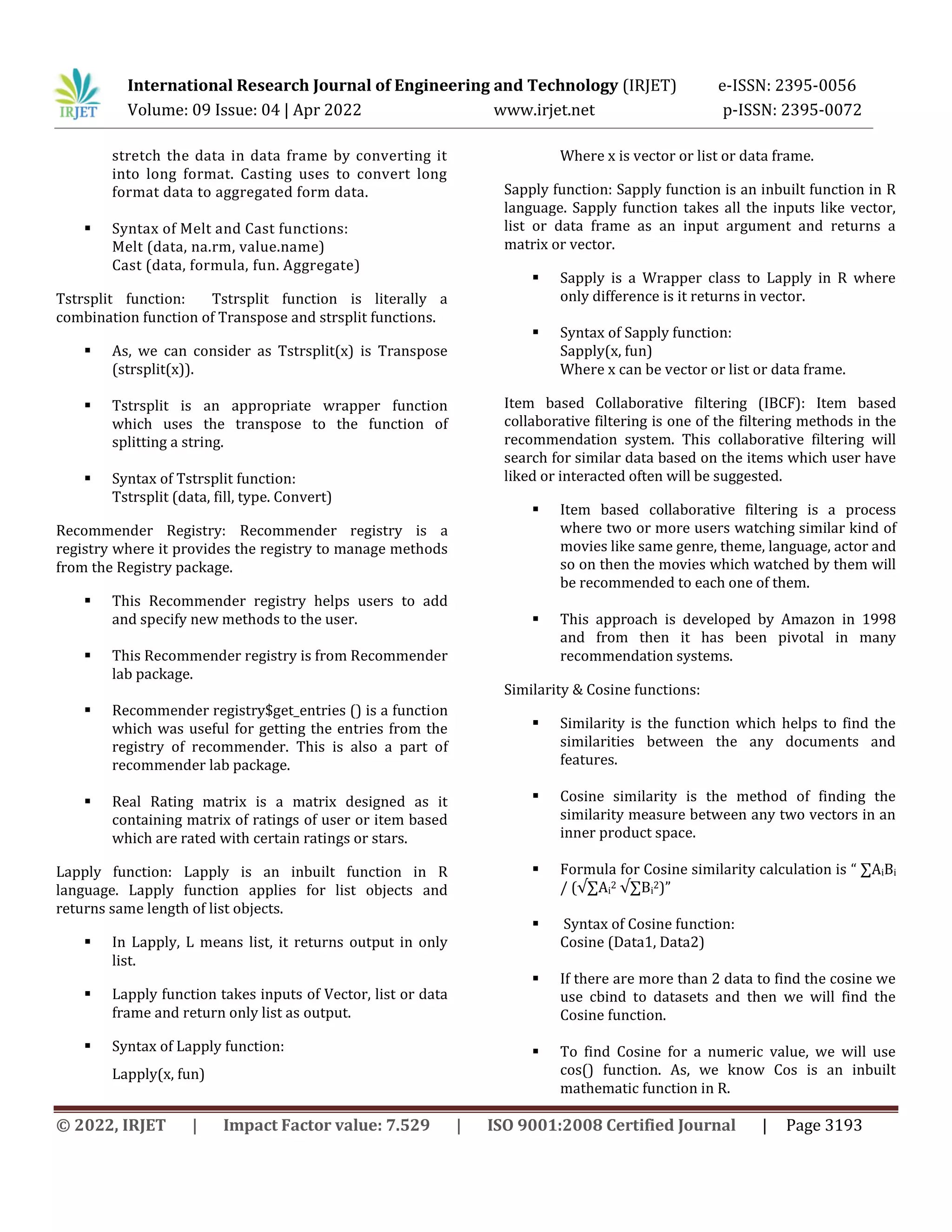Overview of Movie Recommendation System using Machine learning by R programming Concepts | PDF