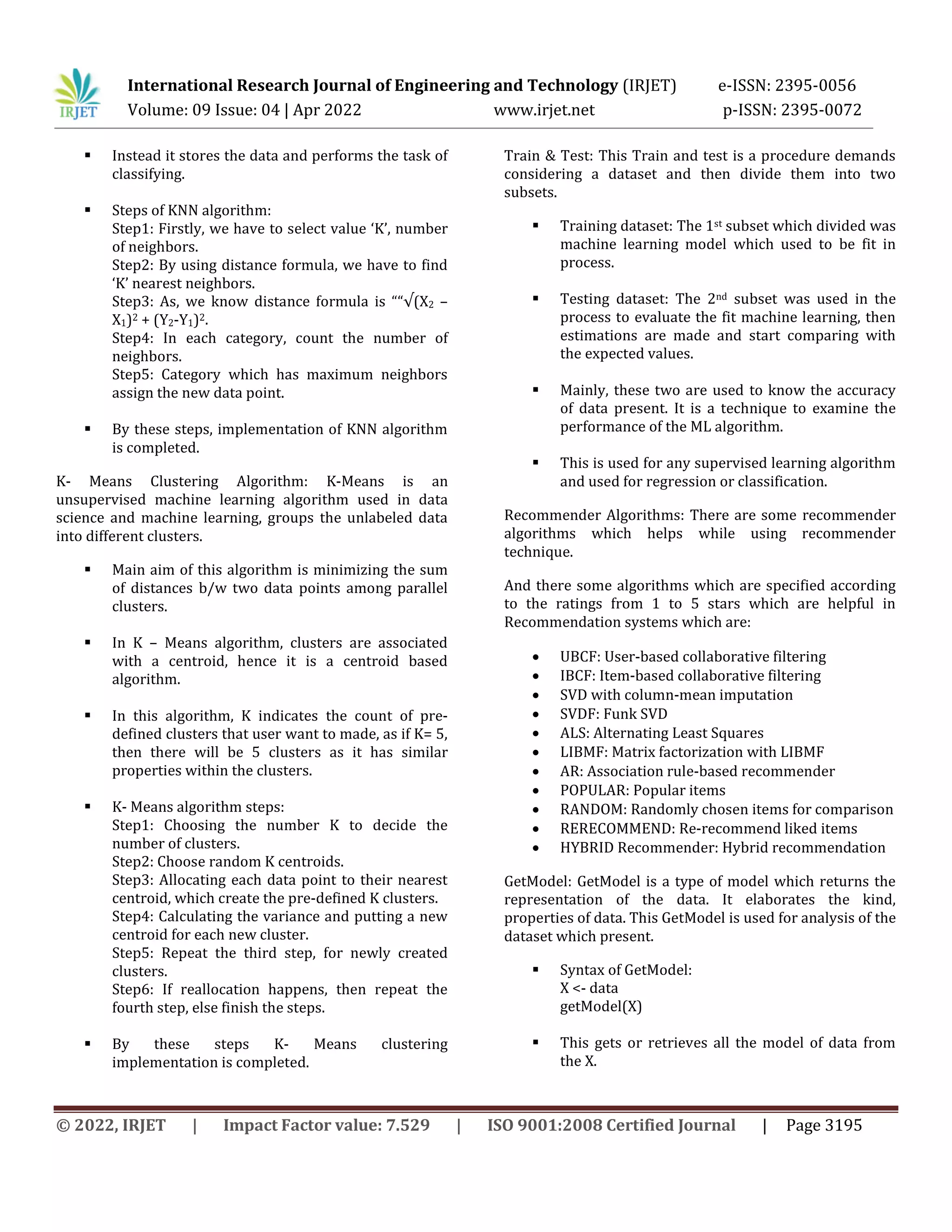 Overview of Movie Recommendation System using Machine learning by R programming Concepts | PDF