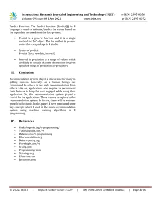 Overview of Movie Recommendation System using Machine learning by R programming Concepts | PDF