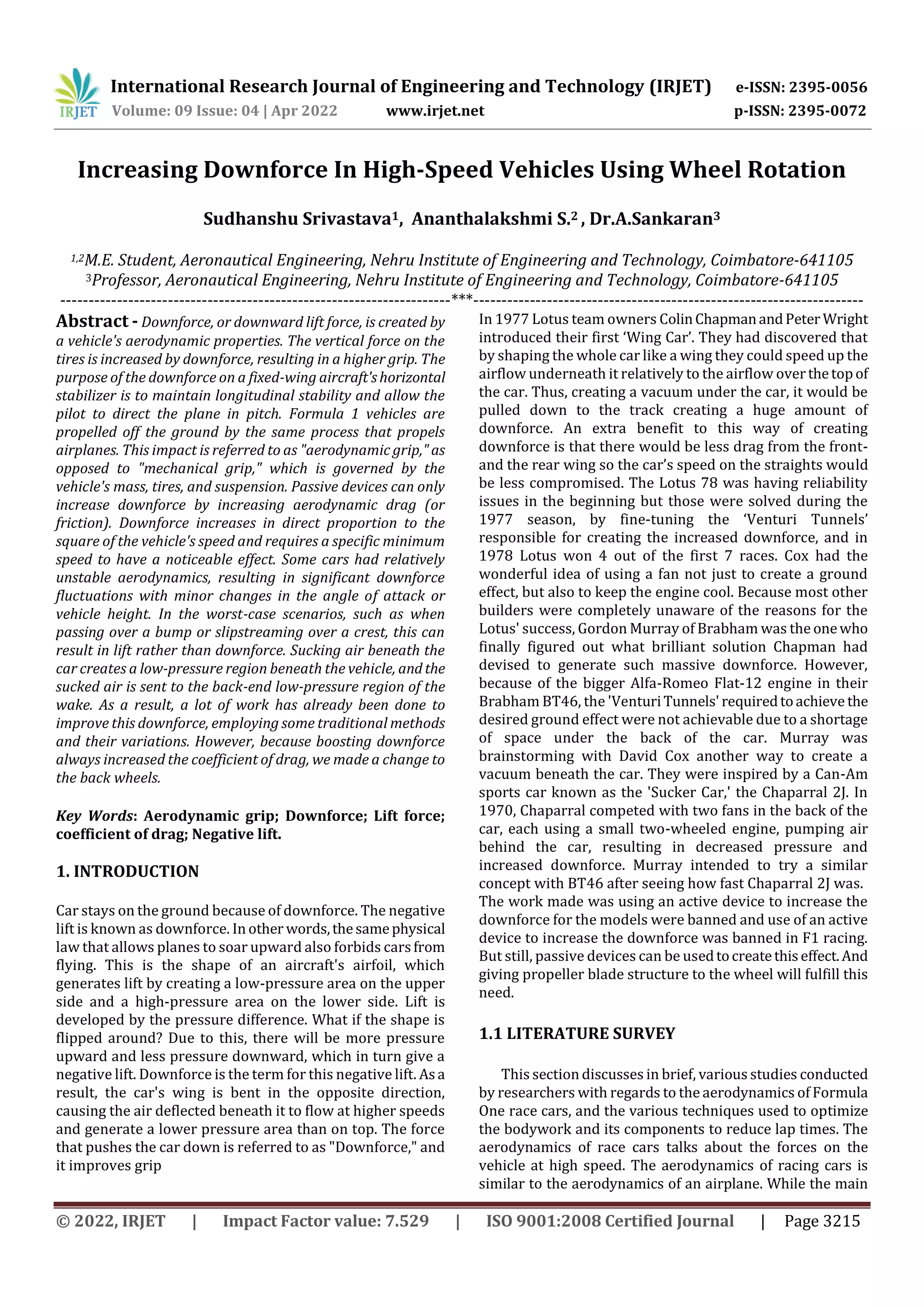 Increasing Downforce In High-Speed Vehicles Using Wheel Rotation | PDF