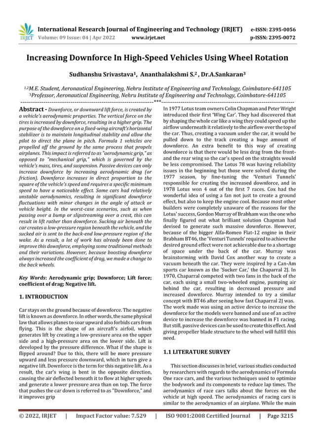 Increasing Downforce In High-Speed Vehicles Using Wheel Rotation | PDF