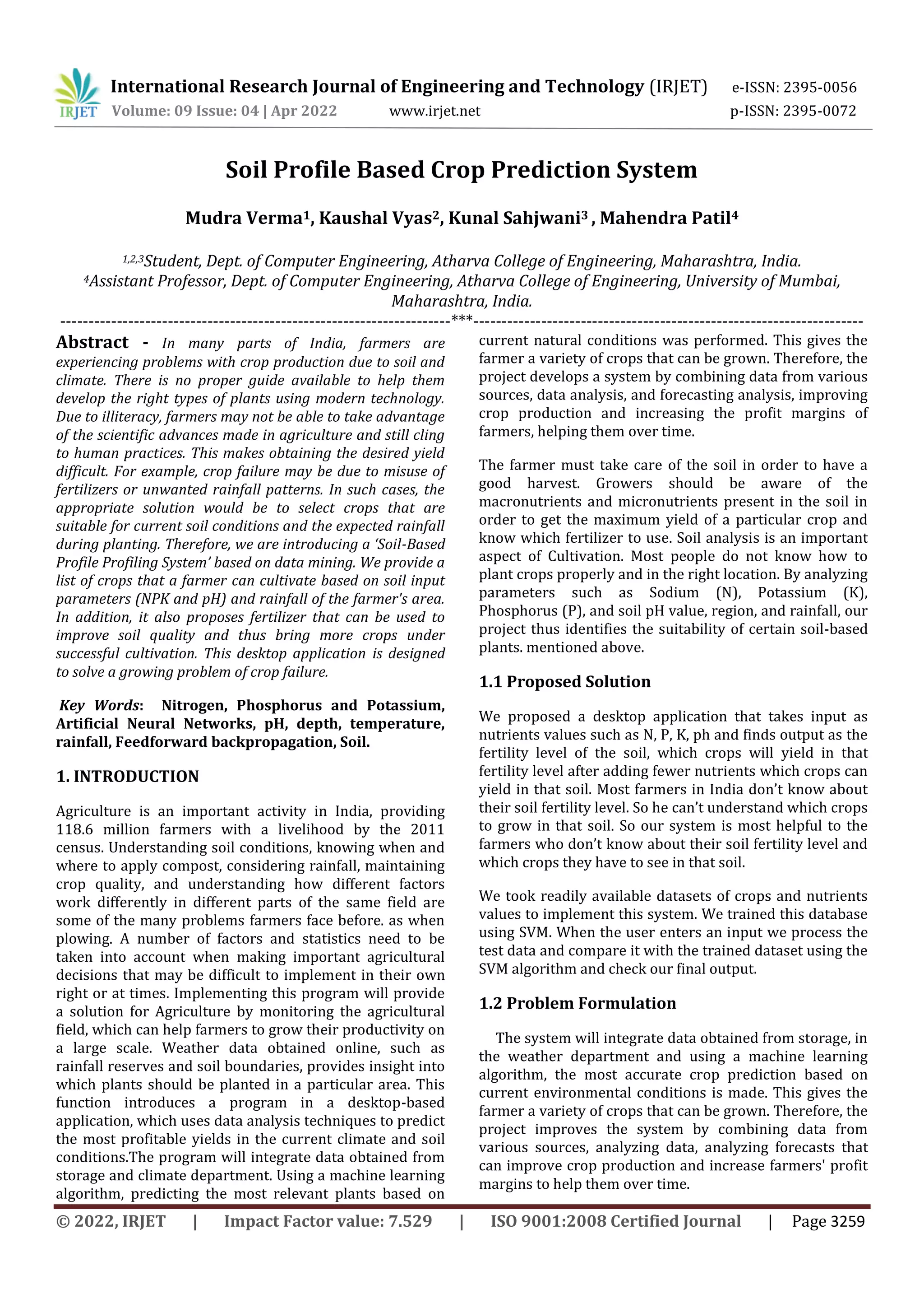 Soil Profile Based Crop Prediction System | PDF