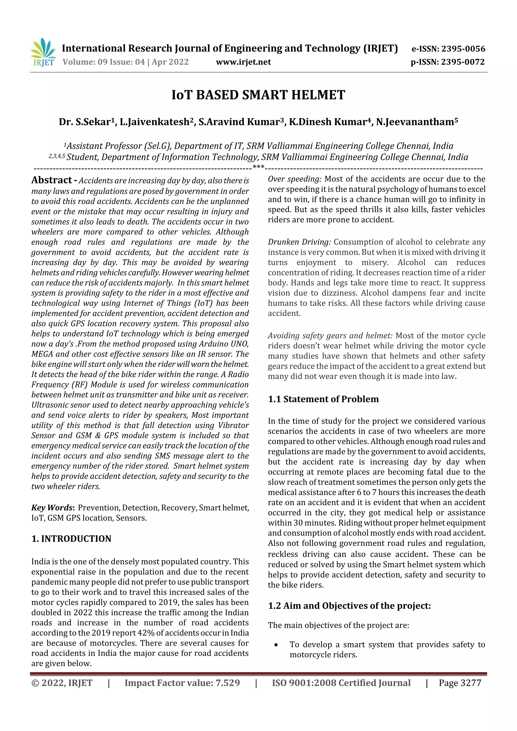 IoT BASED SMART HELMET | PDF