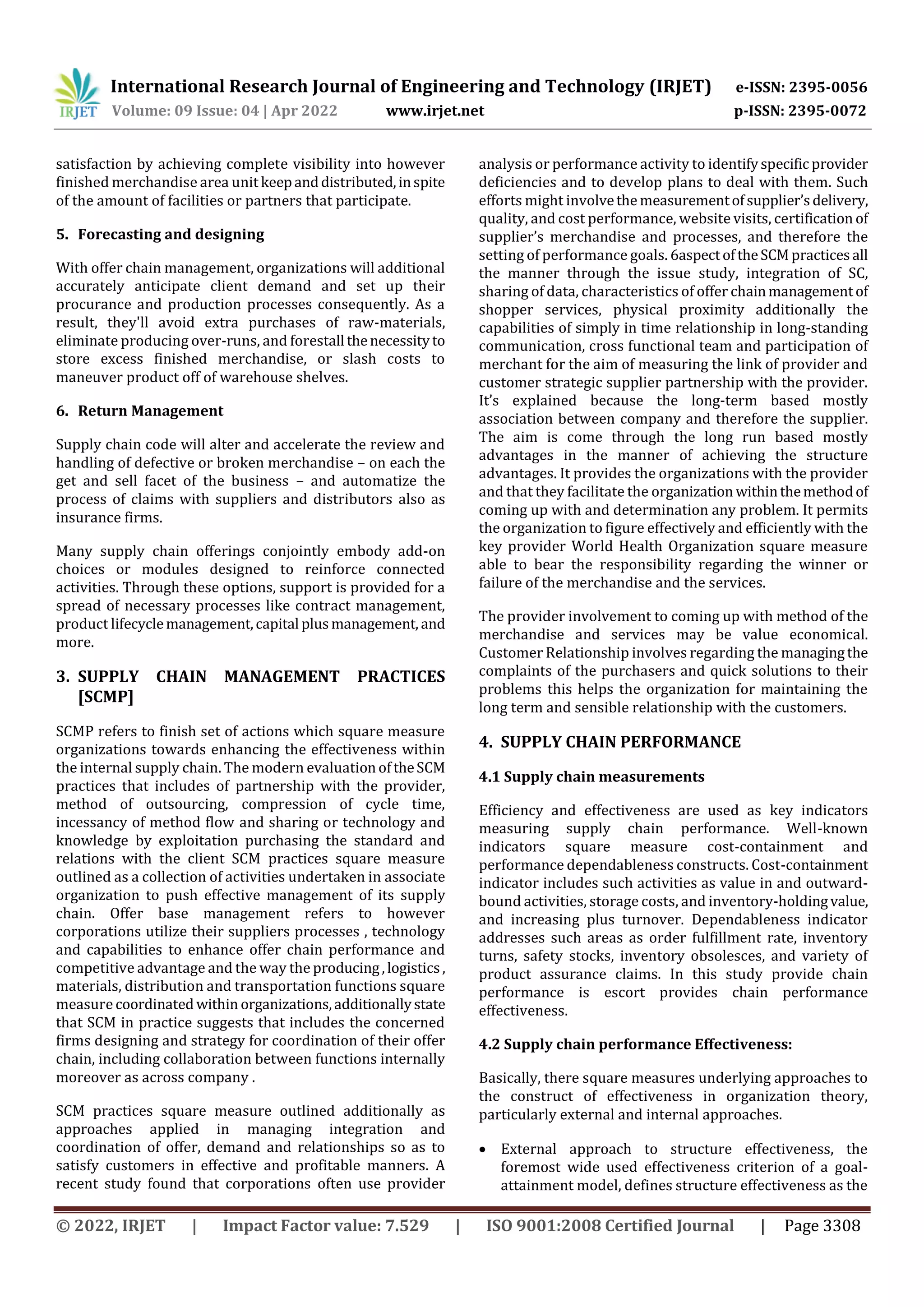 Supply Chain Management Practices and Performance Effectiveness | PDF