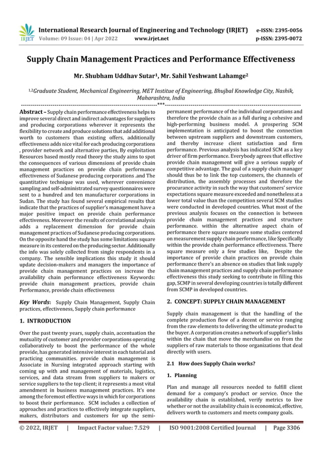 Supply Chain Management Practices and Performance Effectiveness | PDF