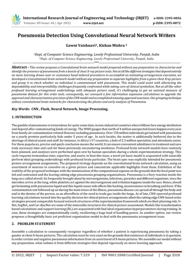 Pneumonia Detection Using Convolutional Neural Network Writers Pdf