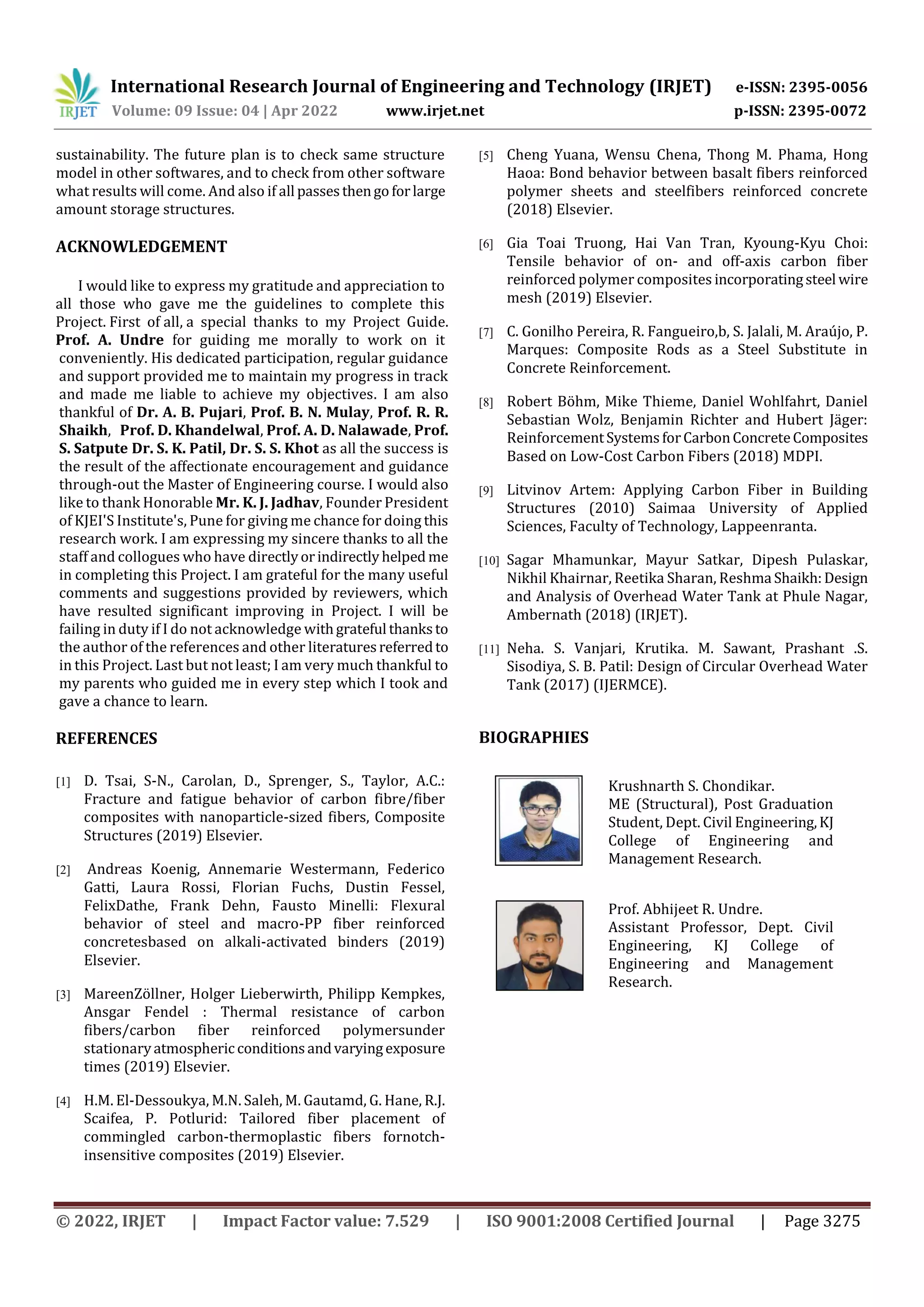 Design of Overhead Tank with Carbon Fibre/Fiber Rebar as Reinforcement ...
