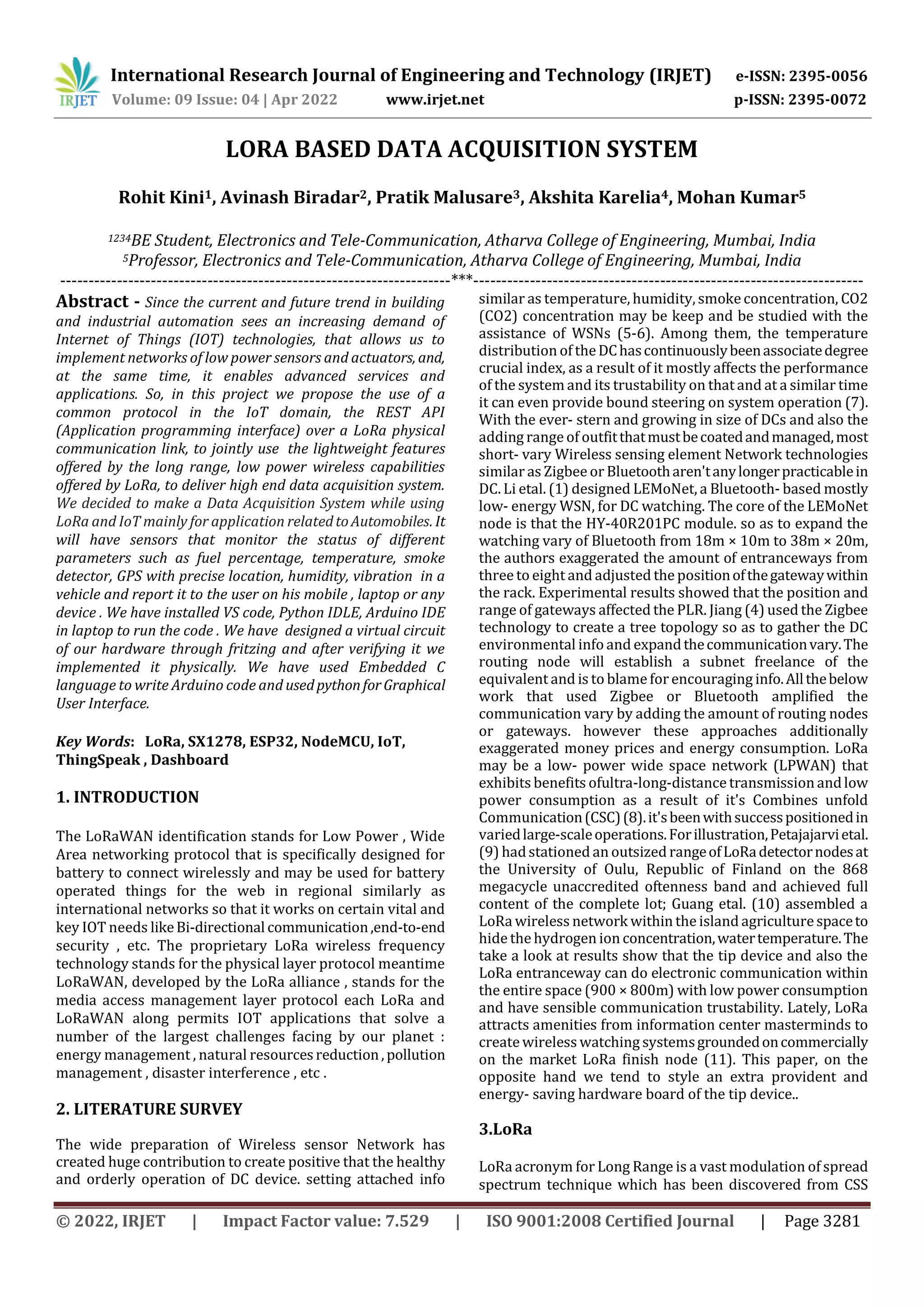 LORA BASED DATA ACQUISITION SYSTEM | PDF