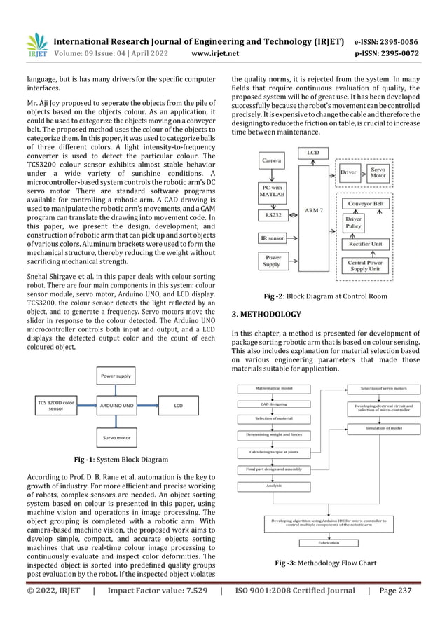 Design, Analysis and Fabrication of Pick & Place Colour Sorting Robotic Arm | PDF