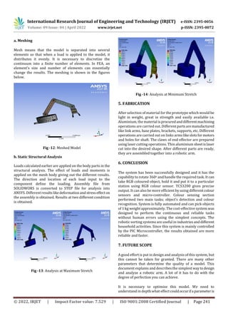 Design, Analysis and Fabrication of Pick & Place Colour Sorting Robotic Arm | PDF