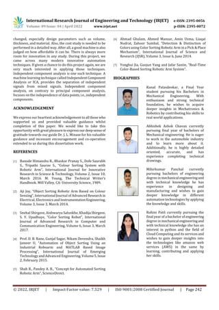 Design, Analysis and Fabrication of Pick & Place Colour Sorting Robotic Arm | PDF