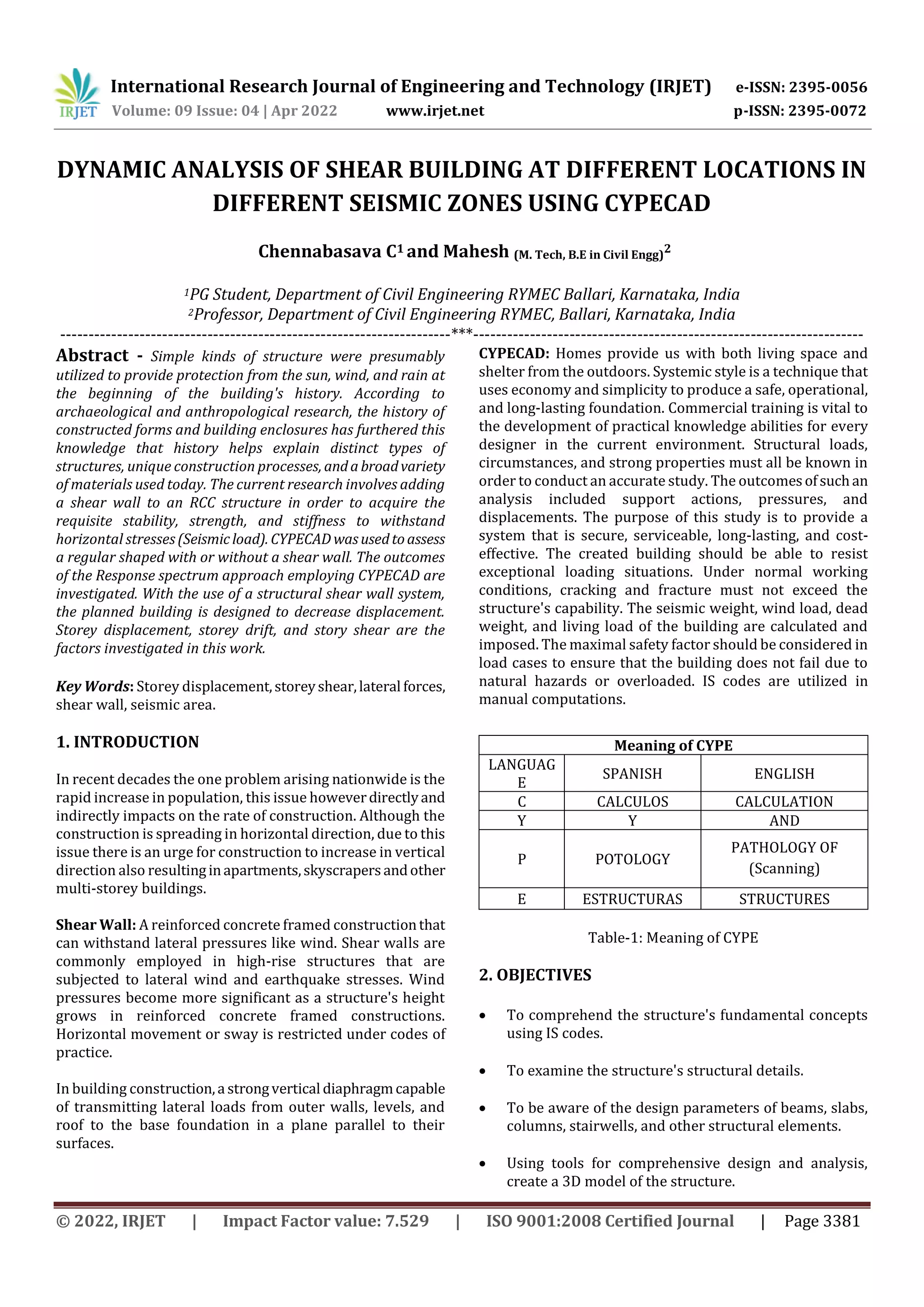 DYNAMIC ANALYSIS OF SHEAR BUILDING AT DIFFERENT LOCATIONS IN DIFFERENT SEISMIC ZONES USING ...