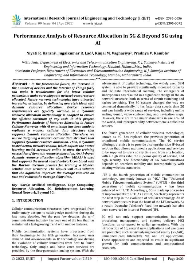 Performance Analysis of Resource Allocation in 5G & Beyond 5G using AI | PDF