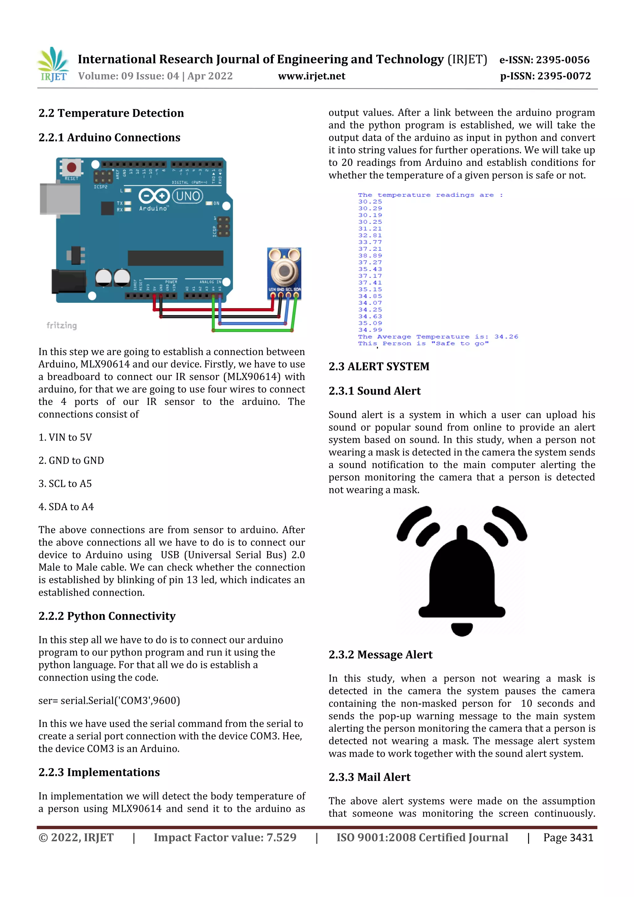 Contactless Temperature Monitoring and Face Mask Detection with Alert System | PDF