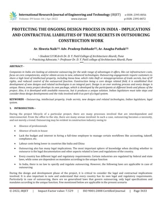 PROTECTING THE ONGOING DESIGN PROCESS IN INDIA - IMPLICATIONS AND CONTRACTUAL LIABILITIES OF ...