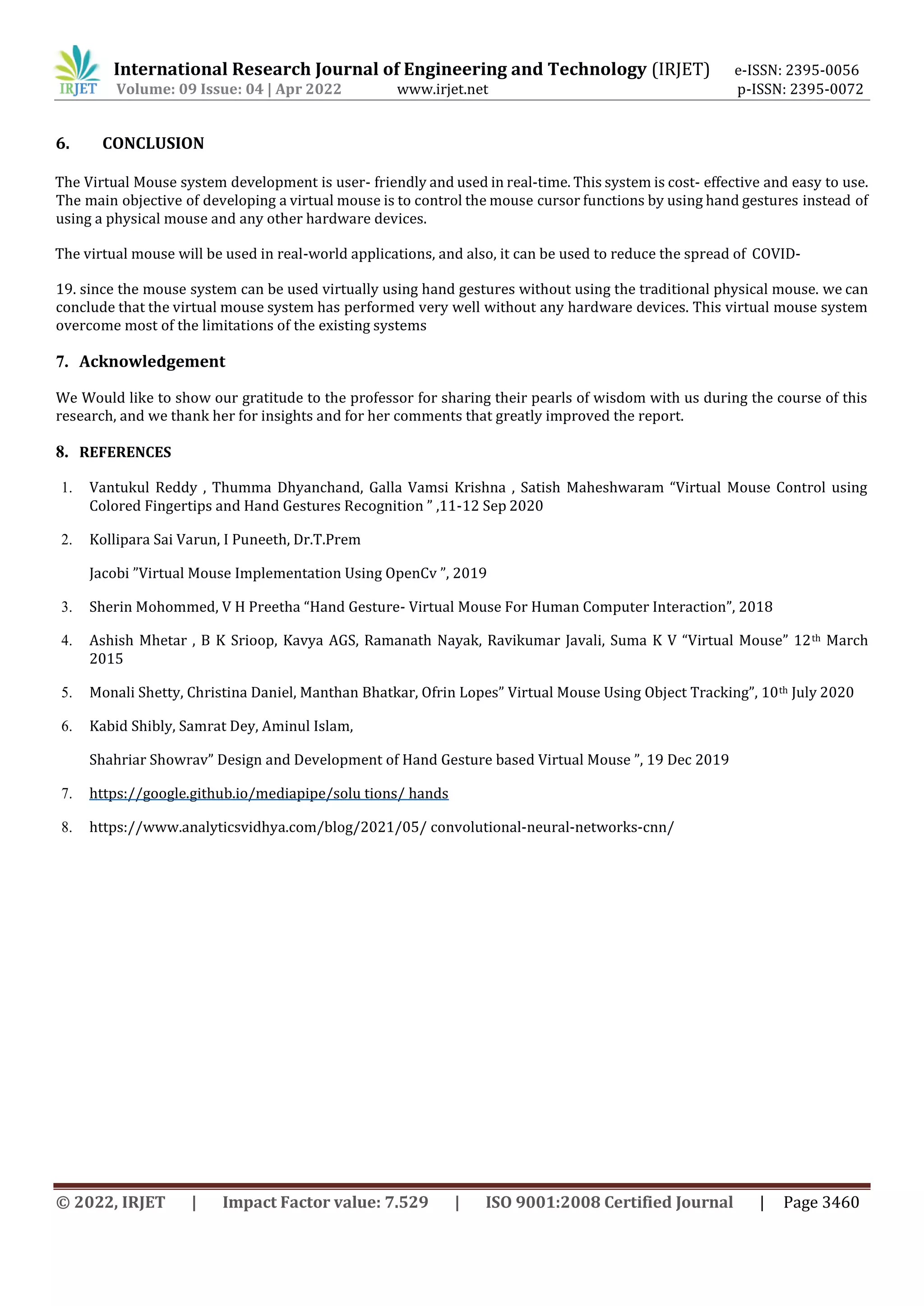 Virtual Mouse Using Hand Gesture Recognition | PDF