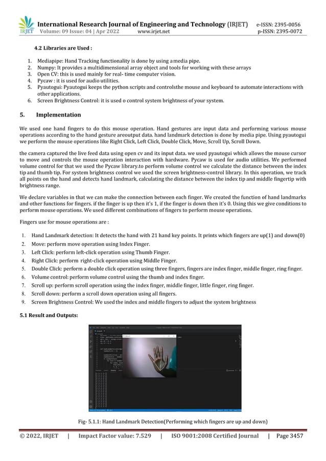 Virtual Mouse Using Hand Gesture Recognition | PDF