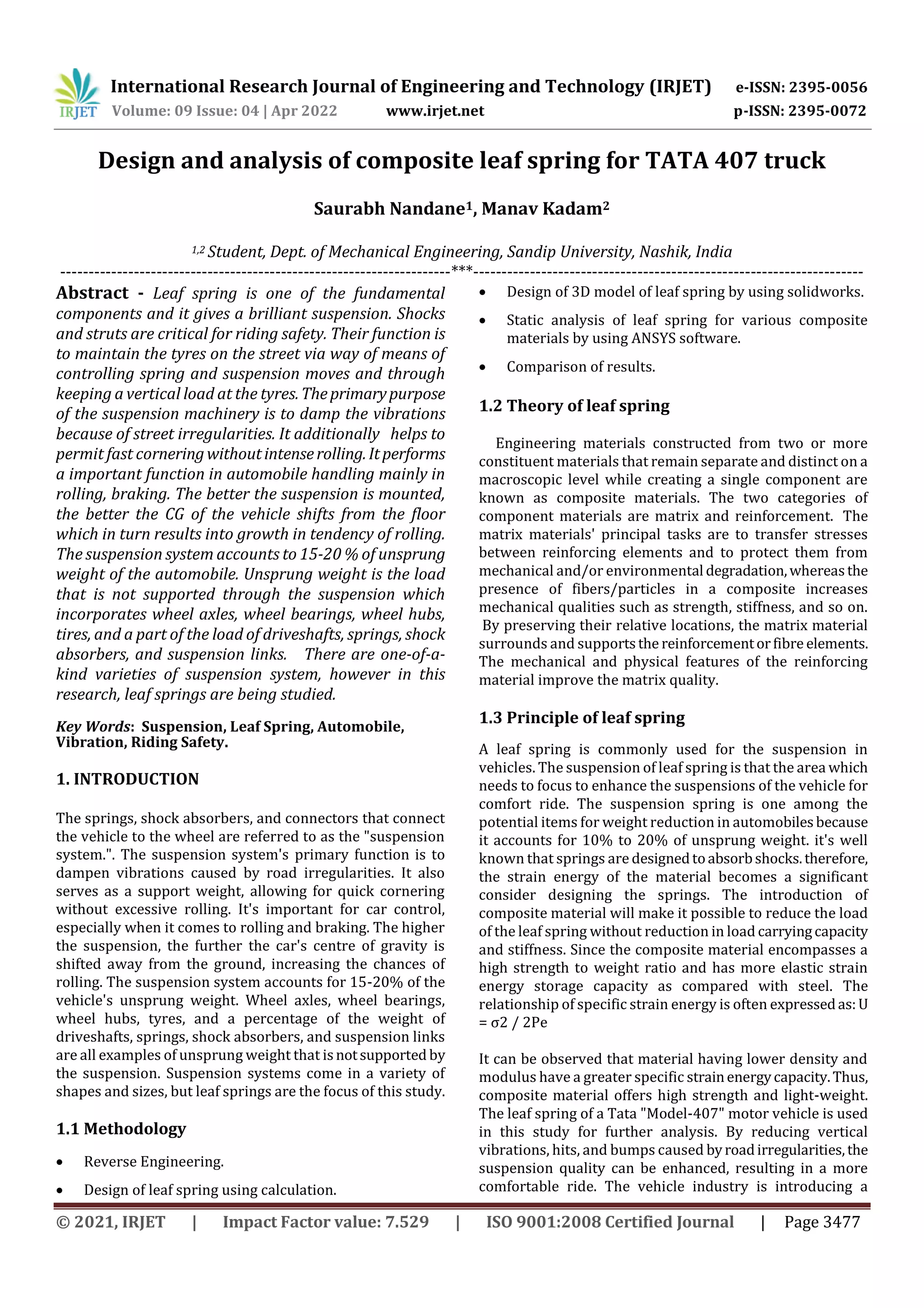 Design and analysis of composite leaf spring for TATA 407 truck | PDF