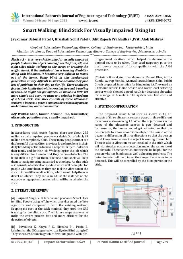 Smart Walking Blind Stick For Visually impaired Using Iot | PDF