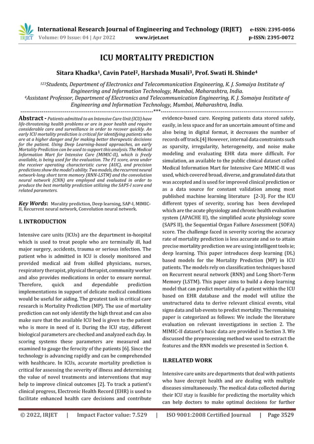 ICU MORTALITY PREDICTION | PDF | First Aid | Injuries