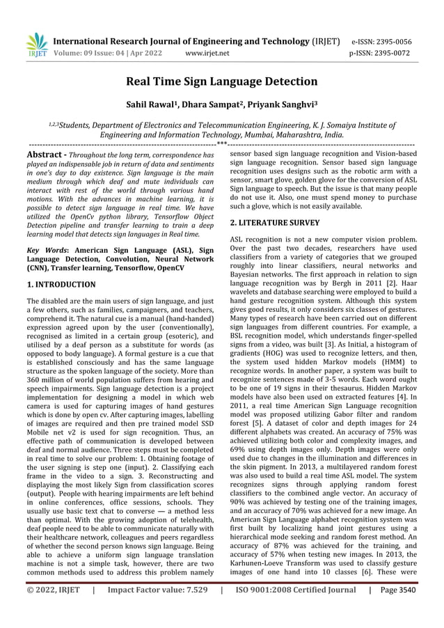 Real Time Sign Language Detection | PDF | Artificial Intelligence | Technology & Computing