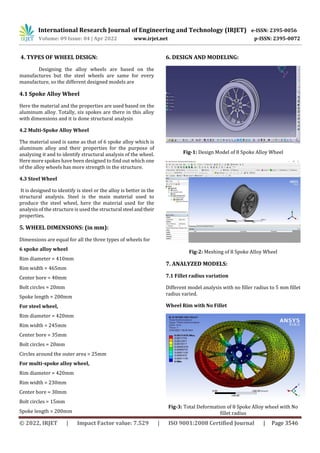 DESIGN AND ANALYSIS OF AUTOMOBILE WHEEL RIM USING DIFFERENT FILLET ...