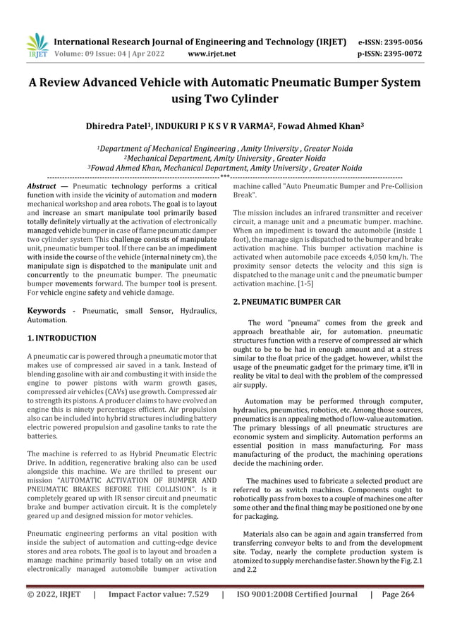 A Review Advanced Vehicle with Automatic Pneumatic Bumper System using ...