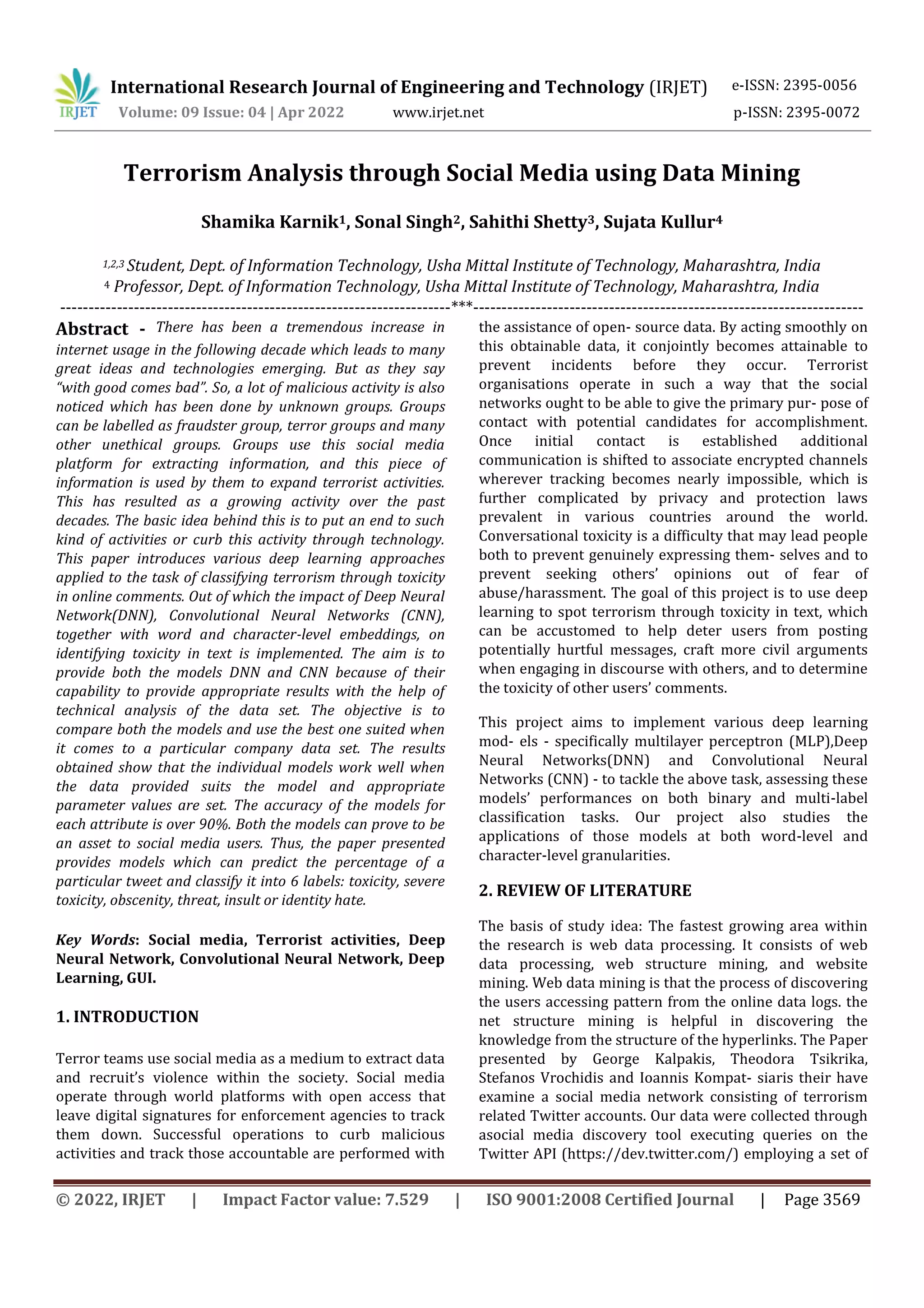 Terrorism Analysis through Social Media using Data Mining | PDF