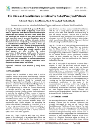 Eye Blink and Hand Gesture detection For Aid of Paralyzed Patients | PDF