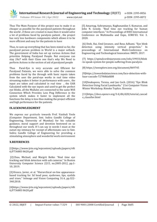 Eye Blink and Hand Gesture detection For Aid of Paralyzed Patients | PDF