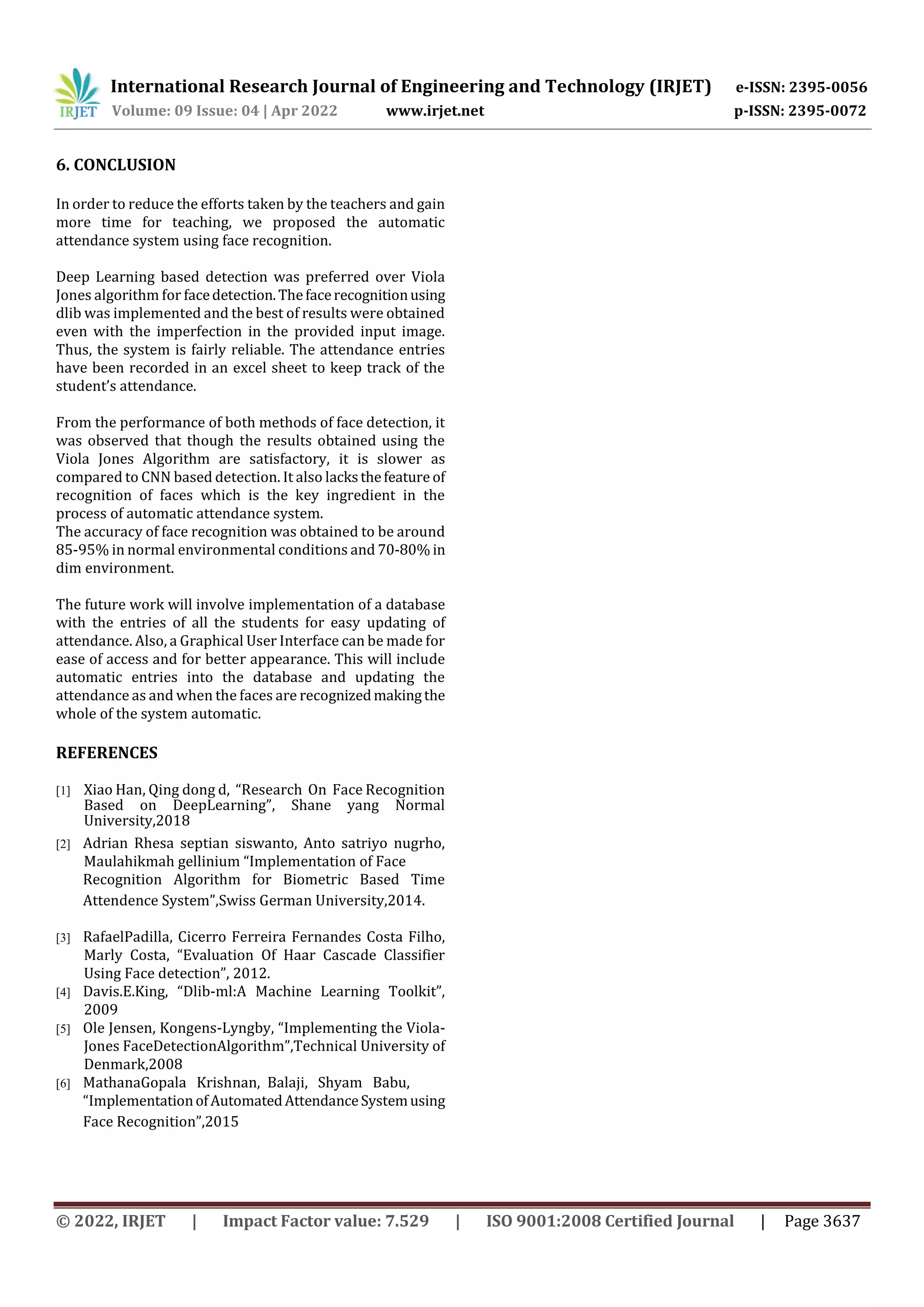 Attendance System using Facial Recognition | PDF